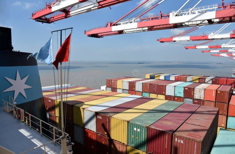 Large Cargo Container Ship in the Port of Yangshan. Editorial Photo ...