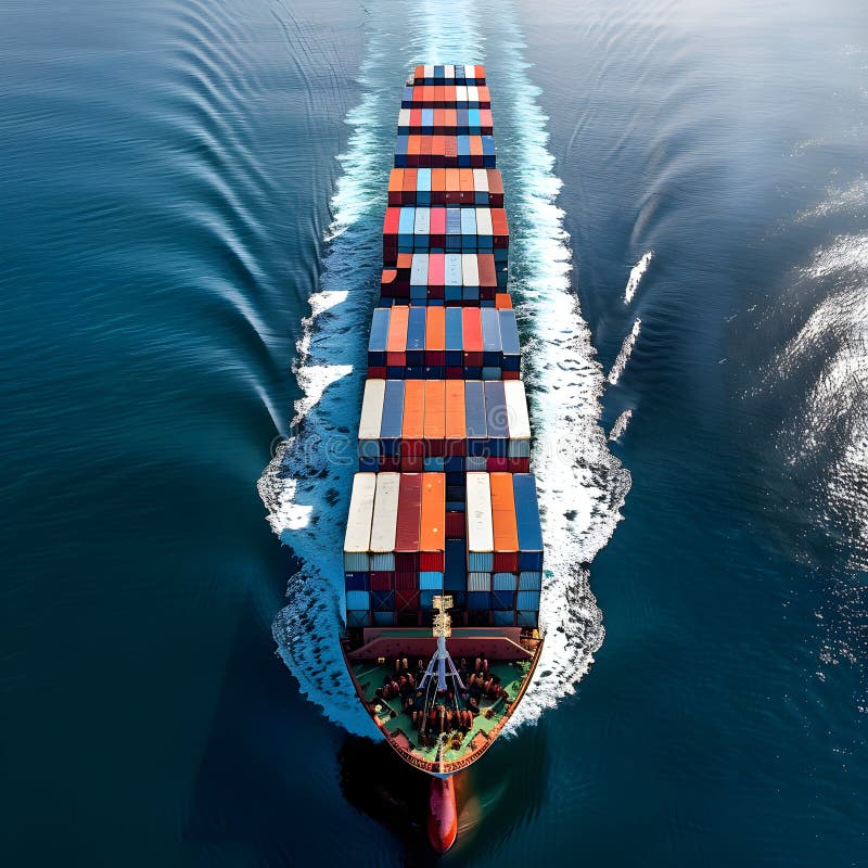 Large Cargo Container Ship Sailing Across the Ocean Leaving White Trail ...