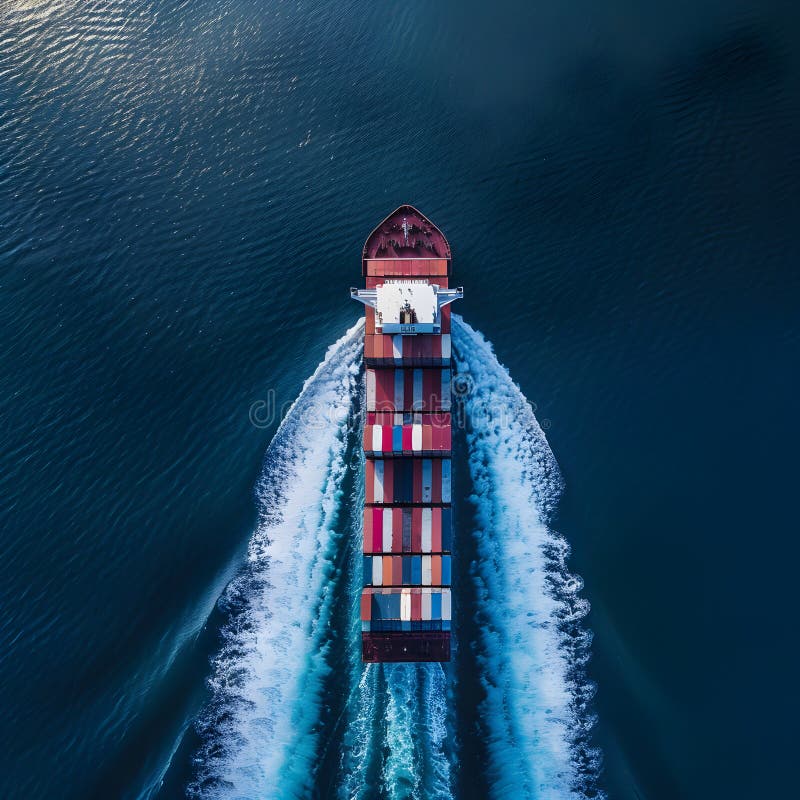 Large Cargo Container Ship Sailing Full Speed on Open Ocean Stock Image ...