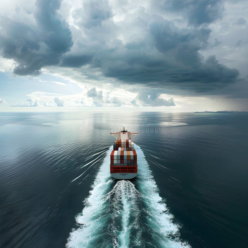 Large Cargo Container Ship Sailing on Open Sea Leaving White Trail in ...