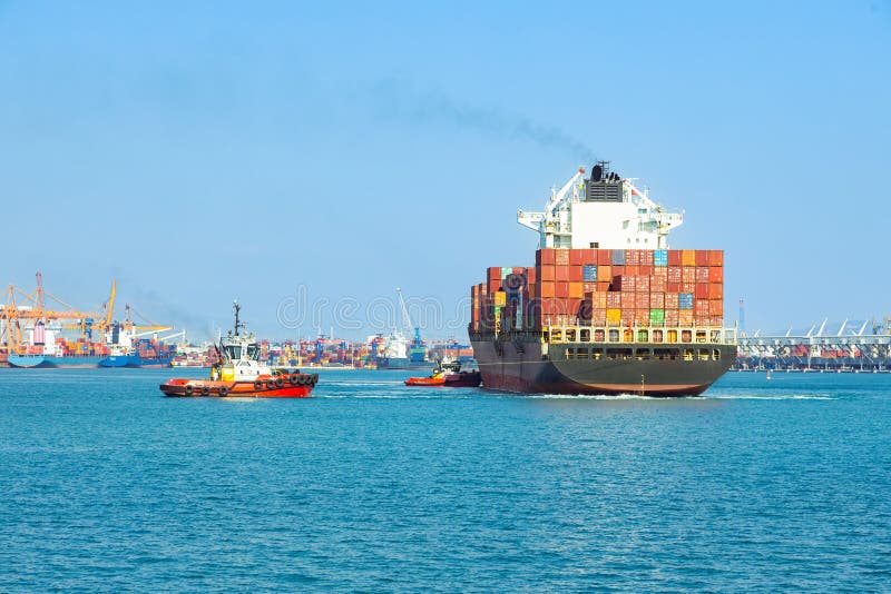 Large Cargo Container Ship Sails in the Seaport Stock Photo - Image of ...