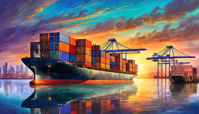 Large cargo container ship stock illustration. Illustration of dawn ...
