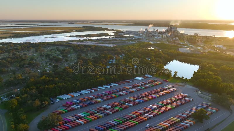 Large Cargo Container Yard with Many Freight Containers and Big Factory ...