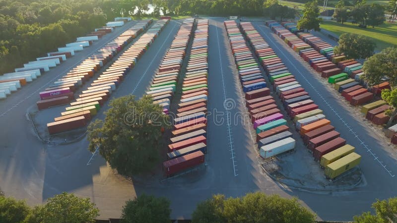 Large Cargo Container Yard with Many Freight Containers and Big Factory ...