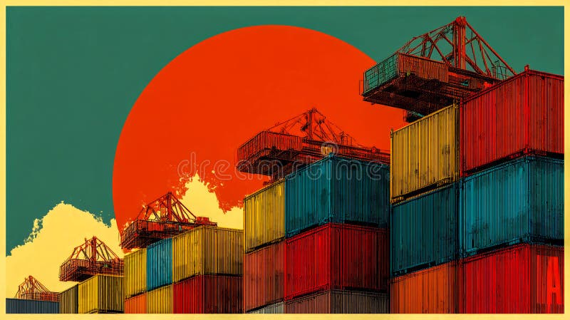 Large Cargo Containers in a Warehouse or in a Port, with Crane ...