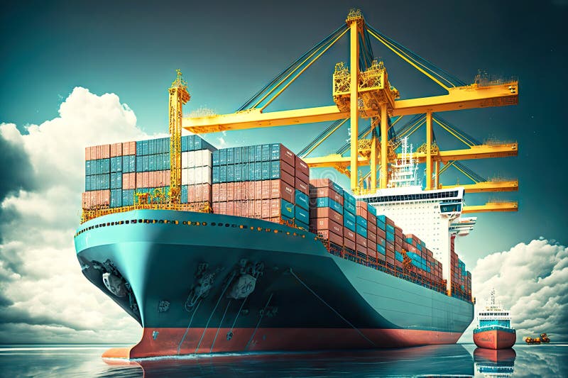 Large Cargo Cranes Loading Containers on Board Ship in Cargo Port Stock ...