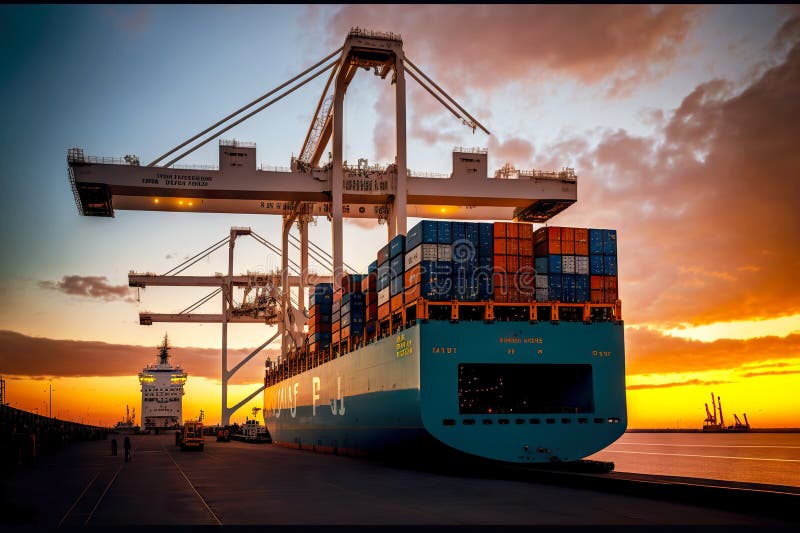 Large Cargo Cranes Loading Containers on Board Ship in Cargo Port Stock ...