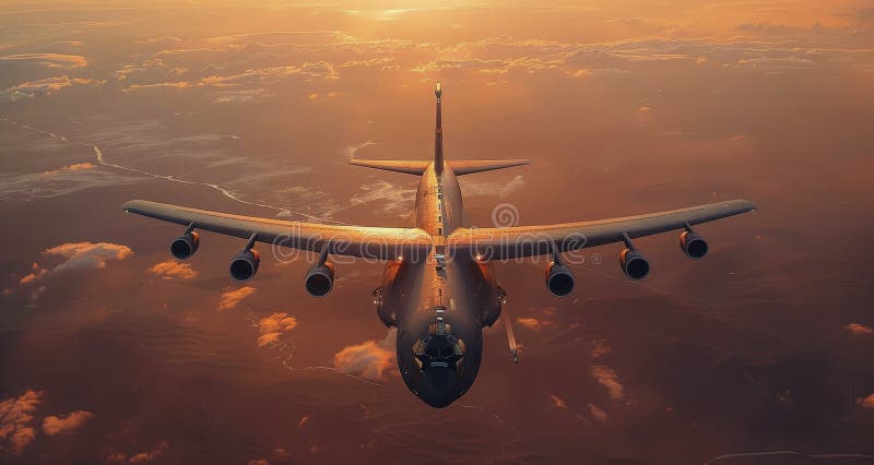 Large Cargo Plane Flying through Sunset Sky Stock Image - Image of ...