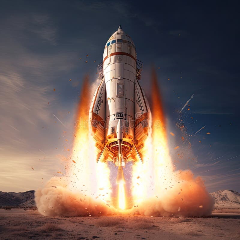 A Large Cargo Rocket is Launched from the Launch Pad Stock Illustration ...