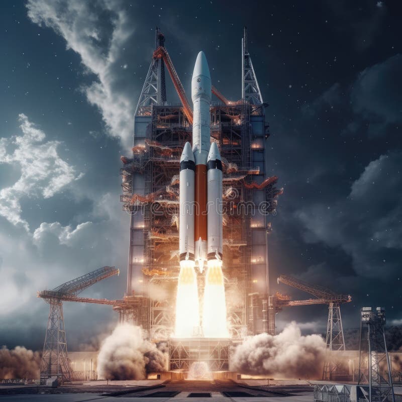 A Large Cargo Rocket is Launched from the Launch Pad Stock Illustration ...
