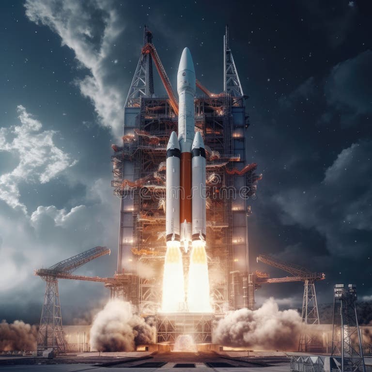 A Large Cargo Rocket is Launched from the Launch Pad Stock Illustration ...