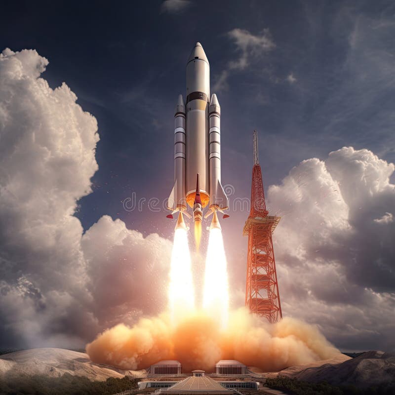 A Large Cargo Rocket is Launched from the Launch Pad Stock Illustration ...