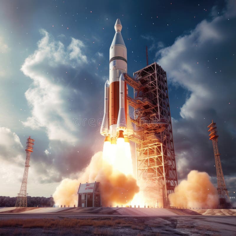 A Large Cargo Rocket is Launched from the Launch Pad Stock Illustration ...
