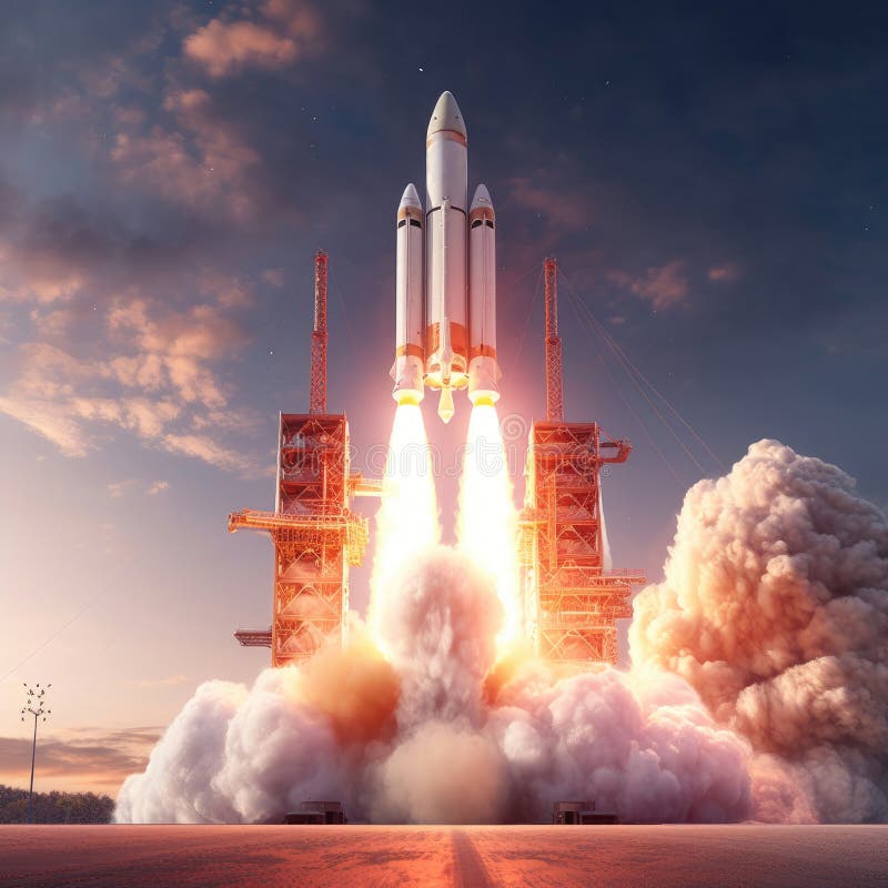 A Large Cargo Rocket is Launched from the Launch Pad Stock Illustration ...