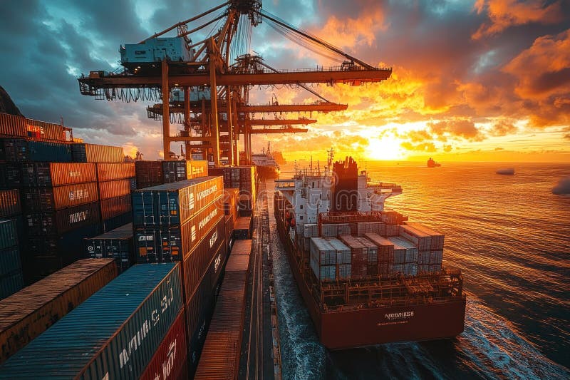A Large Cargo Ship Being Loaded with Containers at a Port during a ...