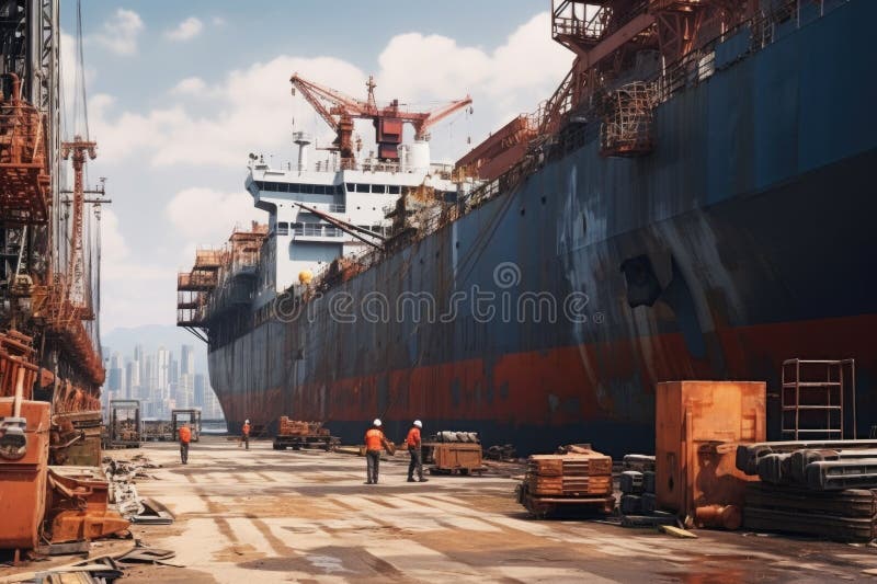 A Large Cargo Ship Being Loaded at a Dock. Suitable for Transportation ...