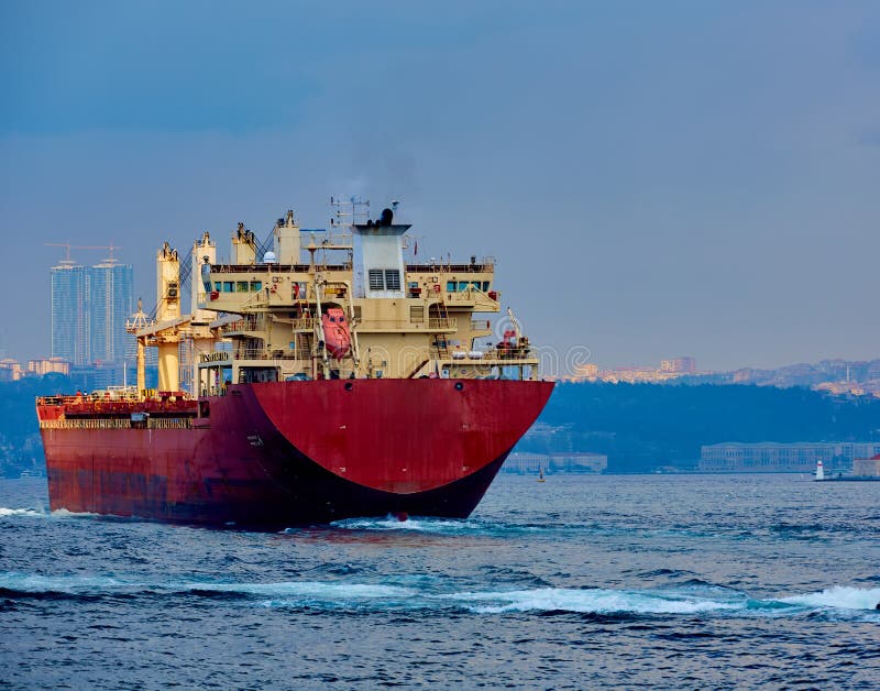 Large Cargo Ship in in Bosphorus Strait, Istanbul, Turkey Stock Image ...