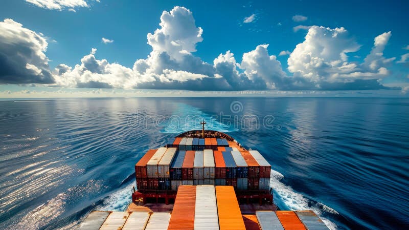 A Large Cargo Ship Carrying Containers Sails Across the Vast Ocean ...