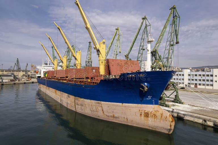 Large Cargo Ship in a Dock at Port Stock Image - Image of stack, export ...