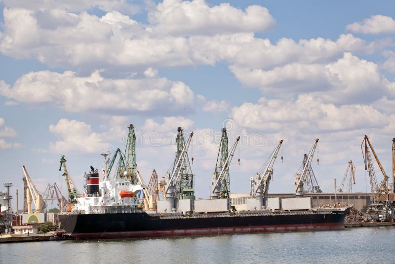 Large Cargo Ship in a Dock at Port Stock Photo - Image of cargo ...