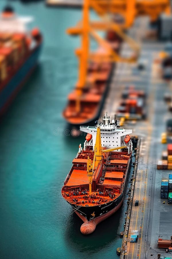 Large Cargo Ship Docked at a Busy Port Facility Stock Photo - Image of ...