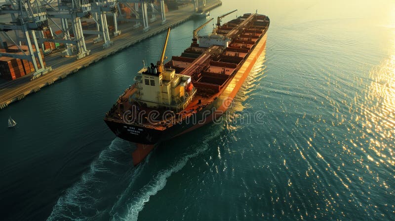 Cargo Ship at Container Port Stock Illustration - Illustration of ...