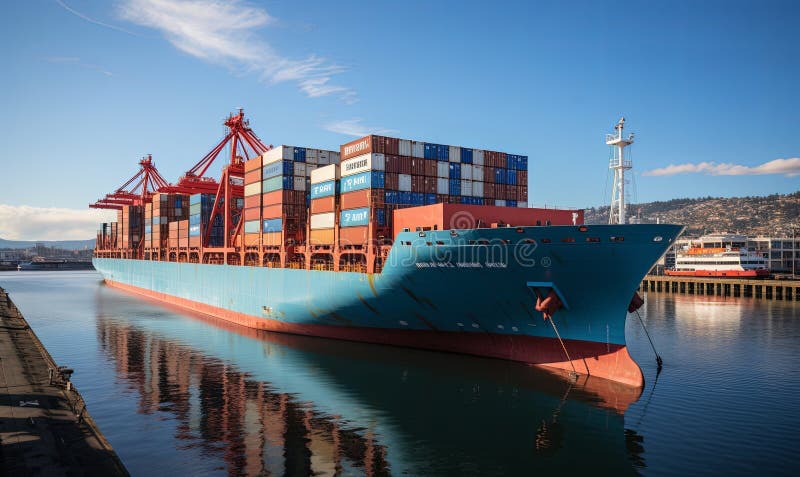 Large Cargo Ship Docked at Port Stock Photo - Image of international ...