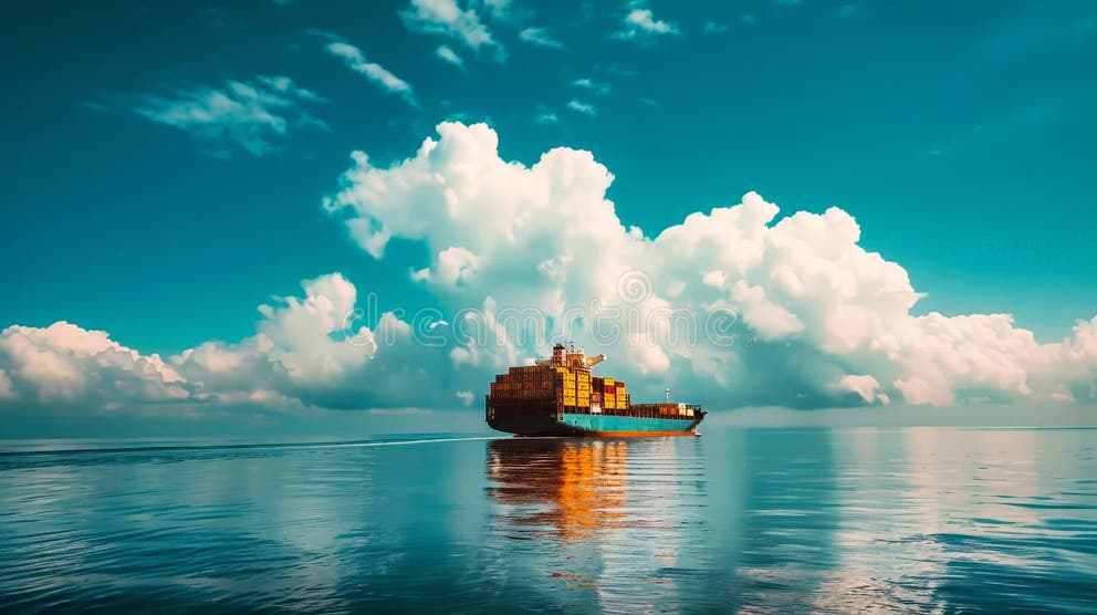 A Large Cargo Ship Floating on a Vast Body of Water while Transporting Containers Stock ...