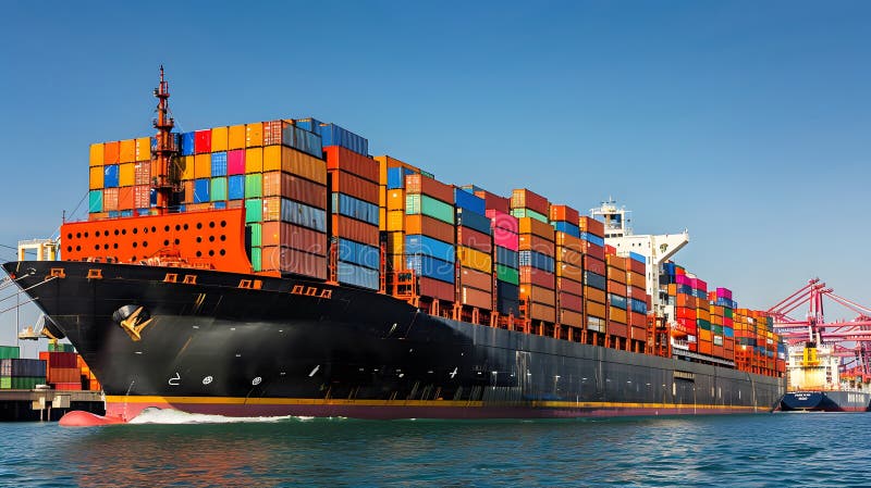 Large Cargo Ship Loaded with Colorful Containers Stock Illustration ...