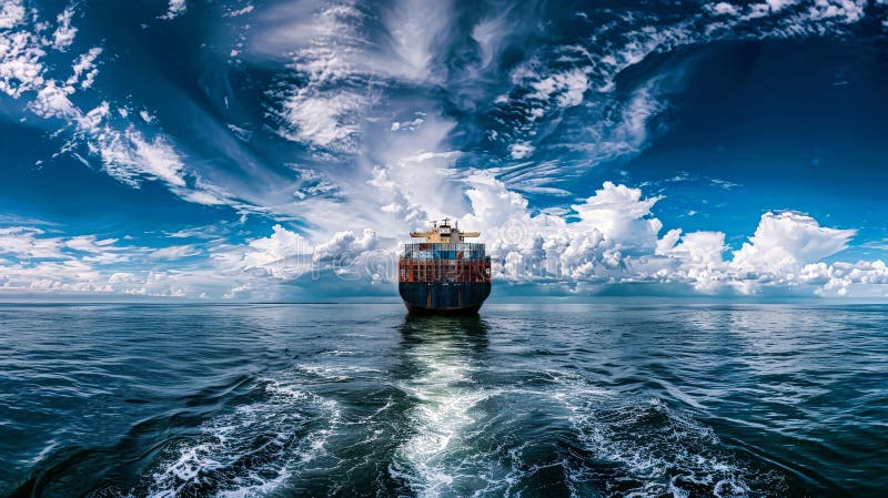 A Large Cargo Ship Loaded with Containers Sailing in the Vast Ocean ...