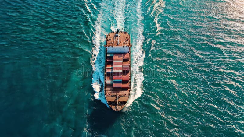 A Large Cargo Ship Loaded with Containers Sails through Deep Blue ...