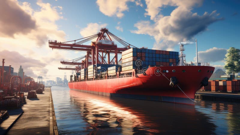 Large Cargo Ship Loading Containers at Harbor for Transportation. Stock ...