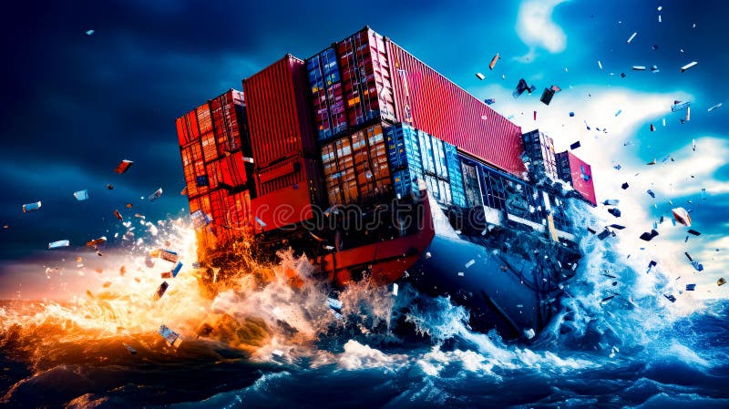 Large Cargo Ship in the Middle of the Ocean with Lot of Containers on ...