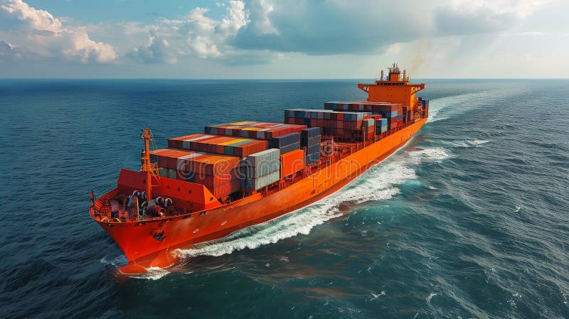 Large Cargo Ship in the Middle of the Ocean Stock Photo - Image of ...