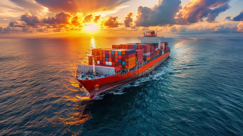 Large Cargo Ship in the Middle of the Ocean Stock Photo - Image of ...