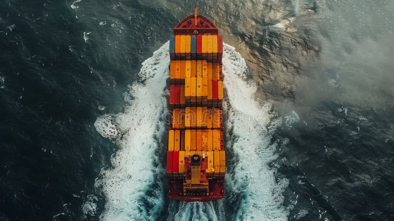 Large Cargo Ship in the Middle of the Ocean Stock Image - Image of ...