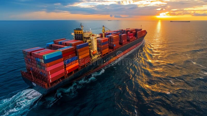 Large Cargo Ship in the Middle of the Ocean Stock Image - Image of ...