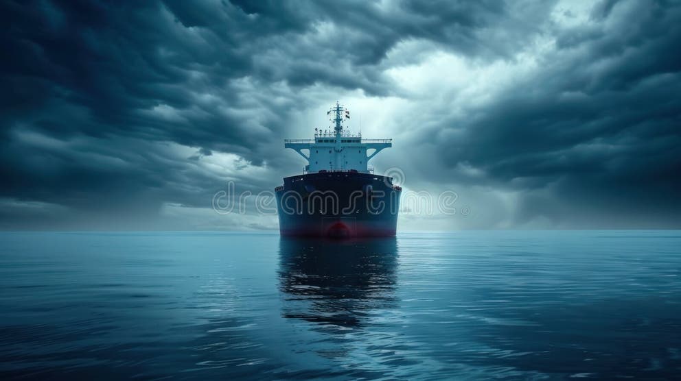 A Large Cargo Ship Navigating through Open Waters, Symbolizing Stock ...