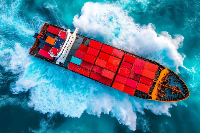A Large Container Ship in the Middle of the Ocean Stock Photo - Image ...