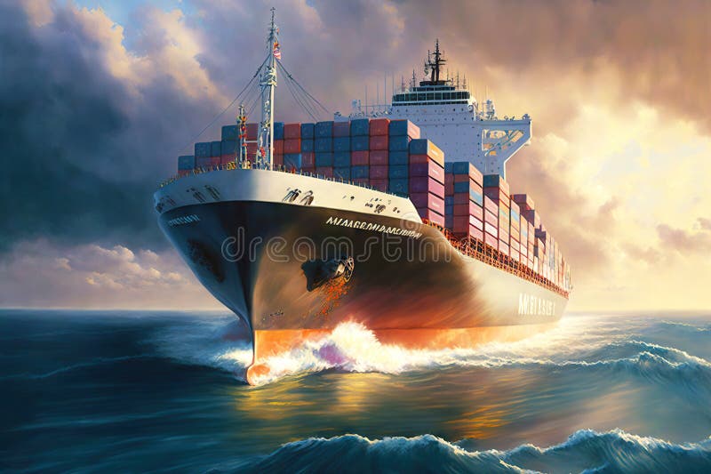 Large Cargo Ship with Red and Blue Containers on Board Stock Image ...