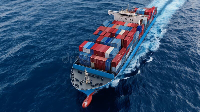 Large Cargo Ship Sailing on Blue Ocean Stock Illustration ...