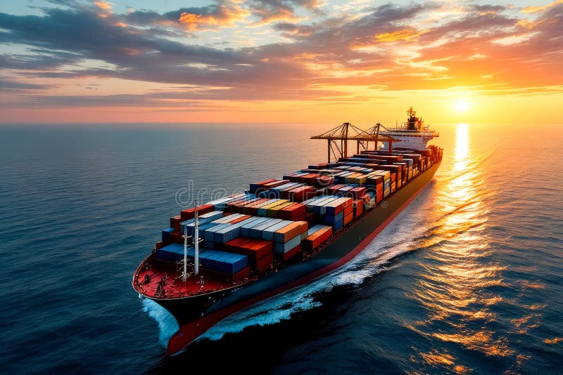 Large Cargo Ship is Sailing in the Ocean Stock Image - Image of ...