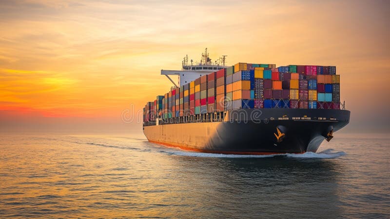 A Large Cargo Ship is Sailing in the Ocean Stock Illustration ...