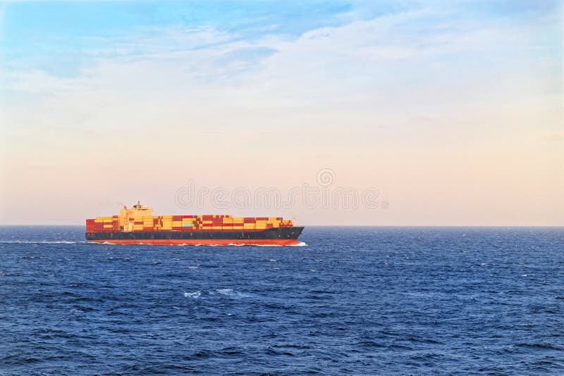 Large Cargo Ship Sailing in Open Sea on Sunny Day Stock Image - Image ...