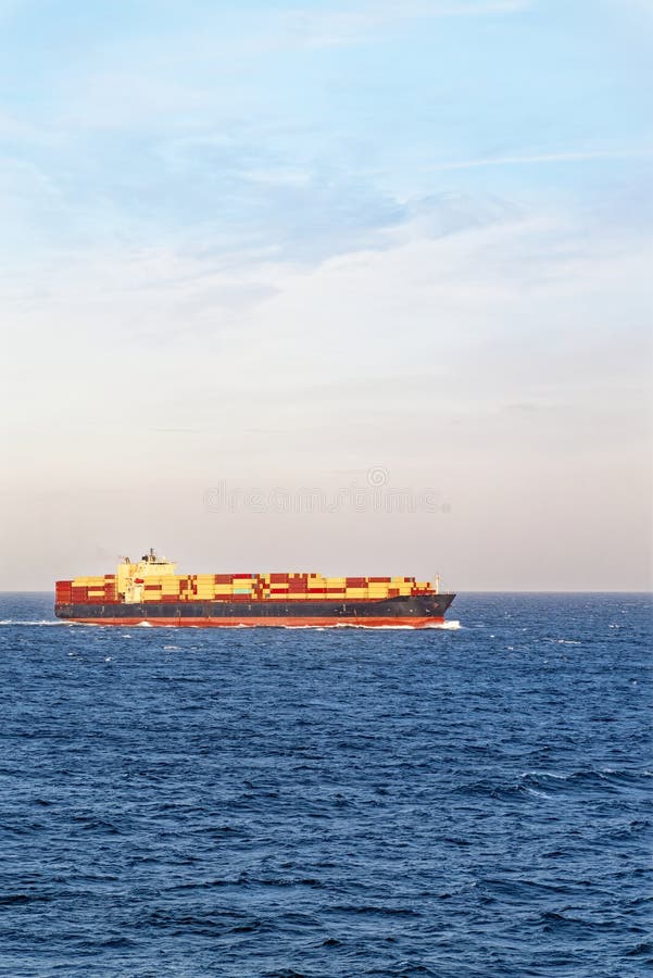 Large Cargo Ship Sailing in Open Sea on Sunny Day Stock Image - Image ...