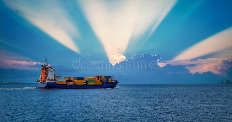 Large Cargo Ship Sailing on the Sea at Sunset Stock Photo - Image of ...