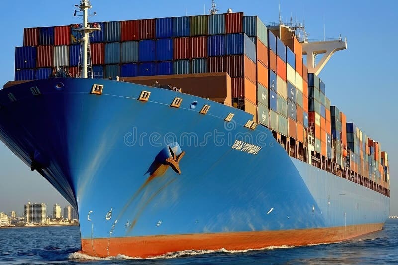 Cargo Ship Navigating the Ocean with Colorful Container Cargo in Bright ...