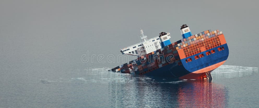 A Large Cargo Ship Tilted and Sank Sideways in the Ocean Stock Image ...