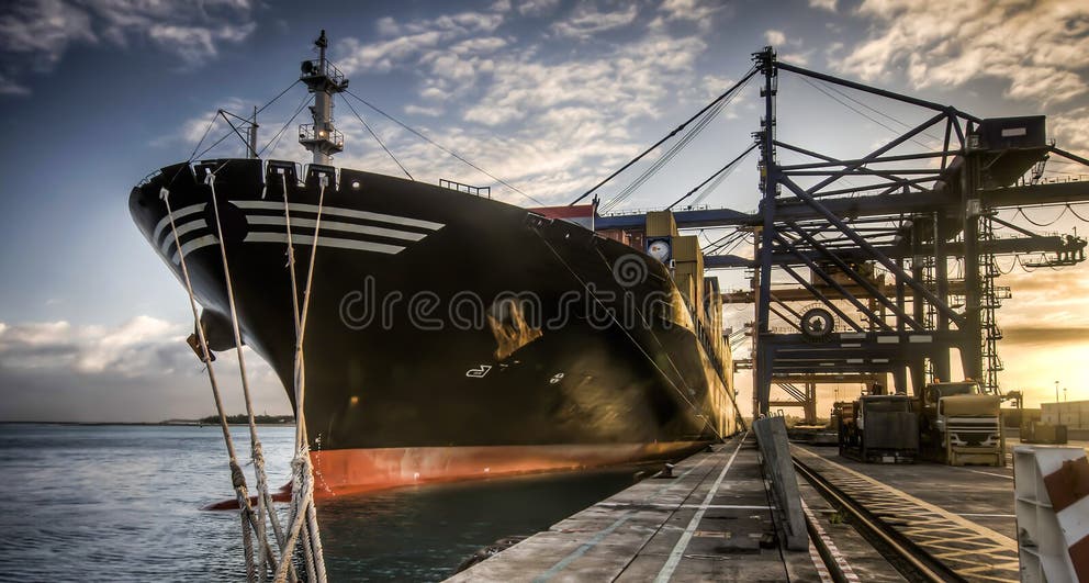 Large Cargo Ship Transferring Cargo Containers in Port Stock Photo ...