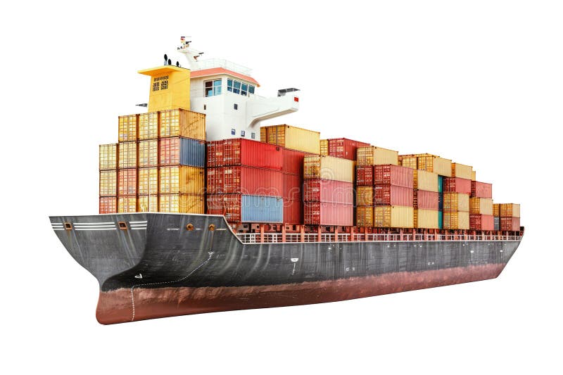 Large Cargo Ship Transporting Containers Isolated on White Background ...